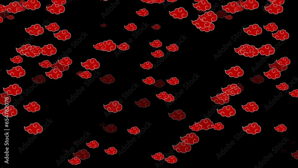 The animation displays a collection of Akatsuki logos on a black ...