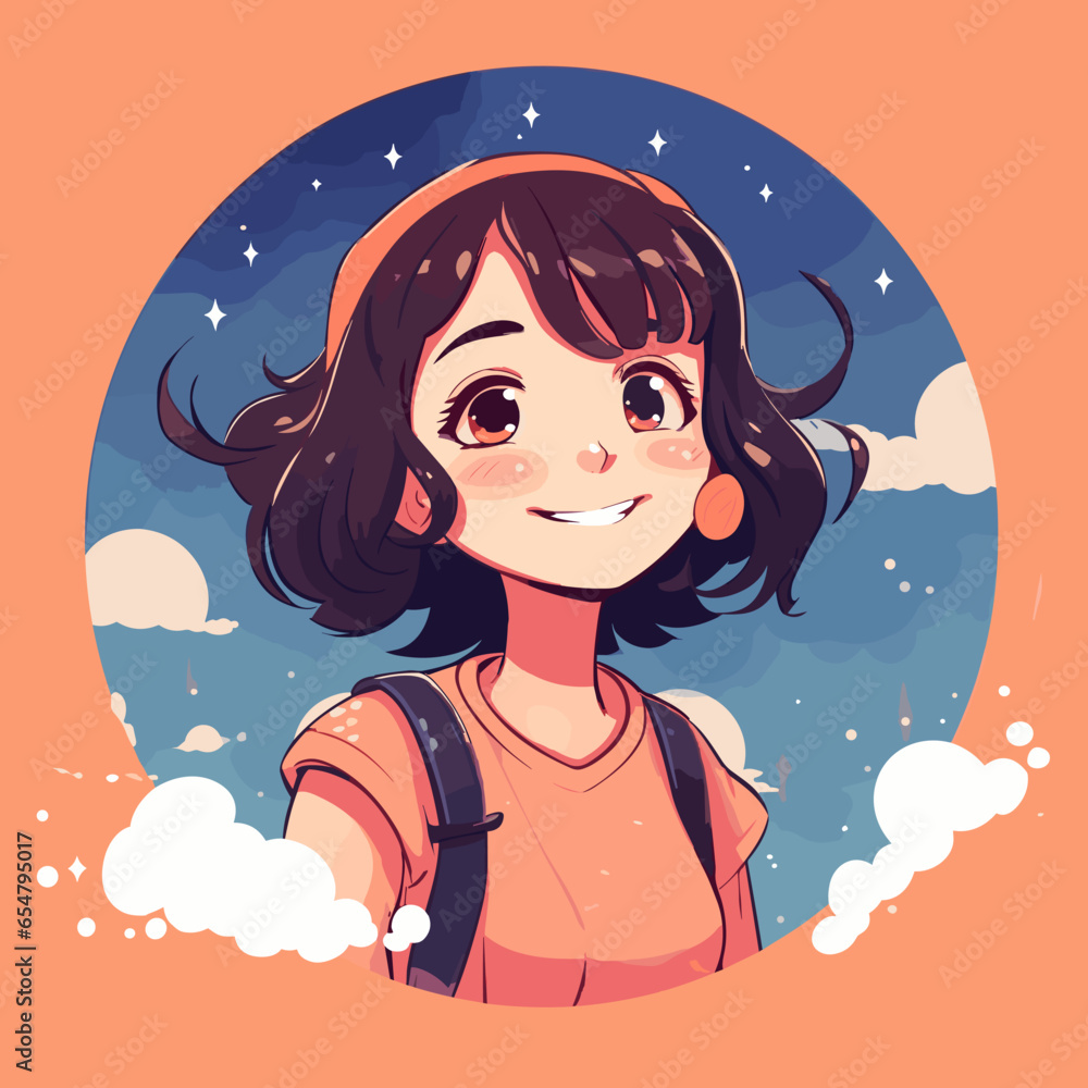 Vetor do Stock: Cute Anime girl. Sweet Manga girl vector Hand drawn ...