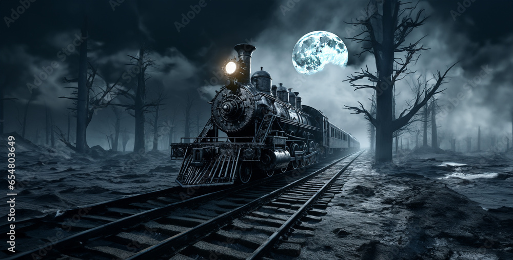 railway in the night, train in the night, ghost Train in dark forest hd ...