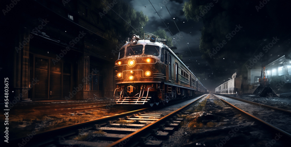 railway in the night, train in the night, ghost Train in dark forest hd ...