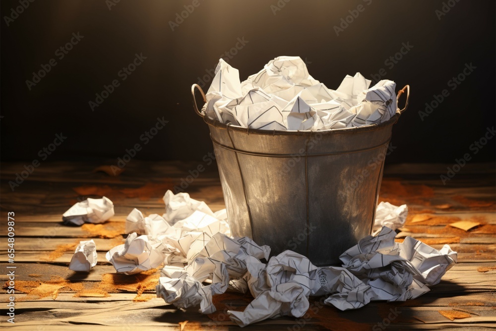Discarded crumpled paper finds its place in the trash can Stock ...
