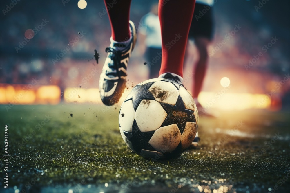 Stadium kickoff soccer players feet meet the eager soccer ball Stock ...