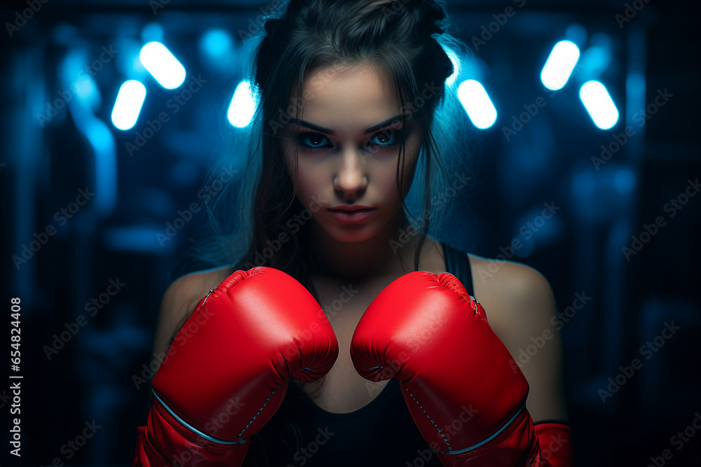 Generative AI photo of professional female boxer in a boxing ring with ...