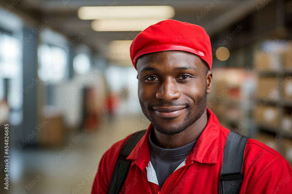 Generative AI image of black man mail carrier postman in the warehouse ...