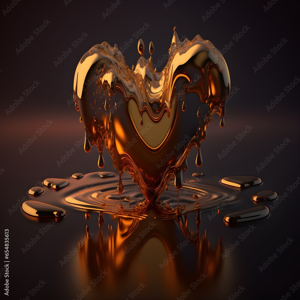 fire melting gold shaped heart liquid Octane render Unreal Engine ...