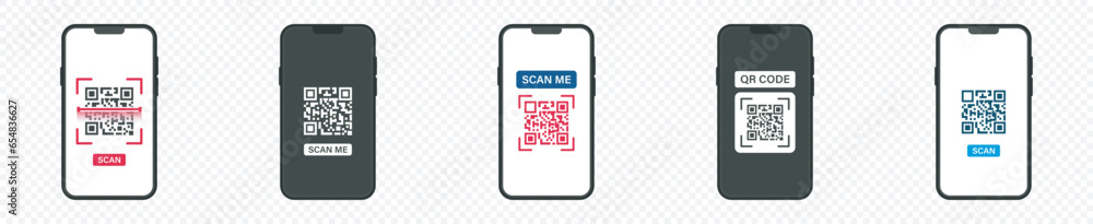 QR code scan icon with smartphone, scan me bar-code or QR code sign ...
