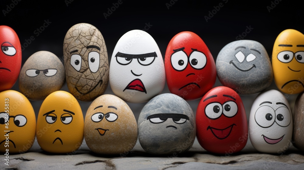 Emotions represented by painted face stones unite us teaching us to ...