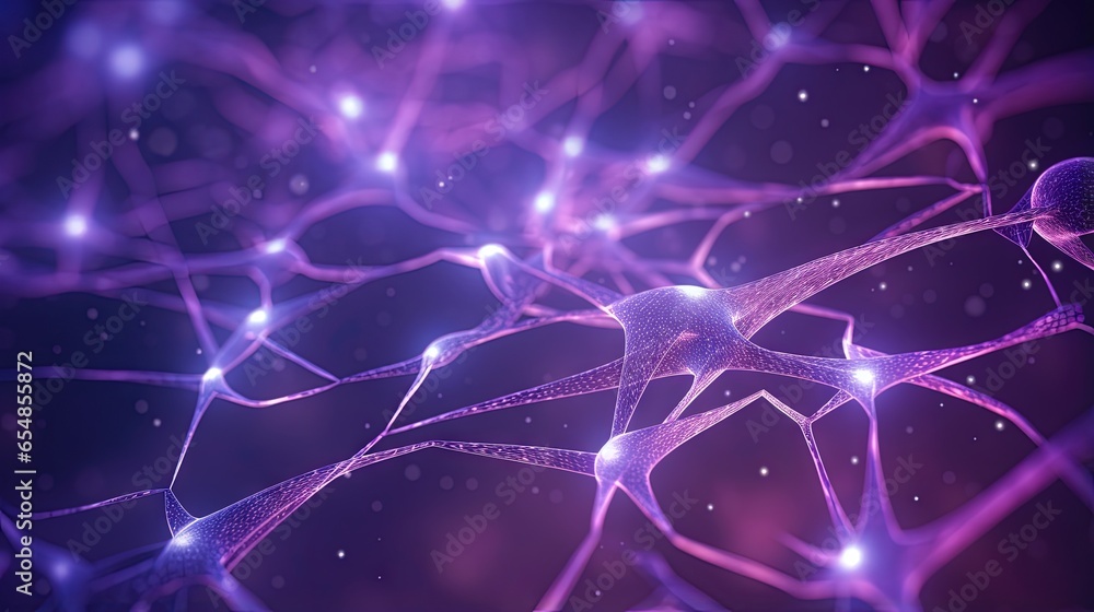 Futuristic purple background with 3D rendered brain neurons connected ...