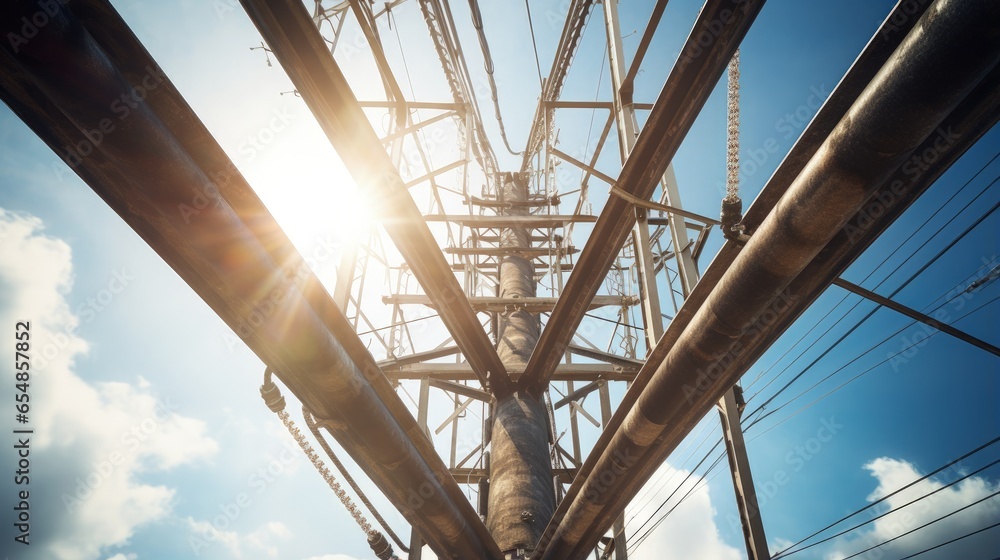 Steel construction of high voltage poles with underground wires Stock ...