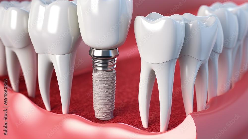 Accurate 3D illustration of tooth implants and dentures recovery shown ...