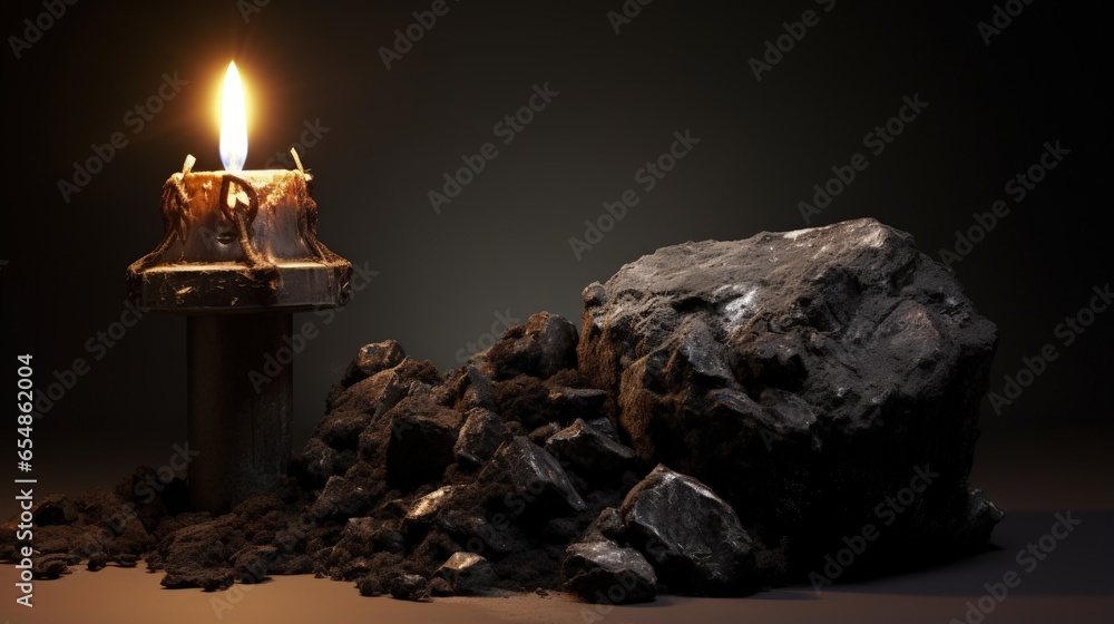 Candle and coal in a graveyard after a mine accident Stock Photo ...