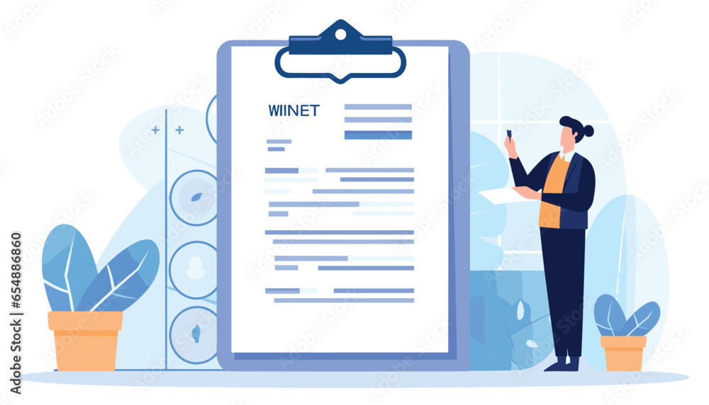 Flat illustration rules of work, regulation, checklist, paperwork ...