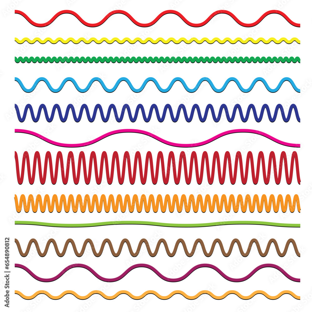 zig zag color lines. Vector zigzag lines and waves, Squiggle wavy lines ...