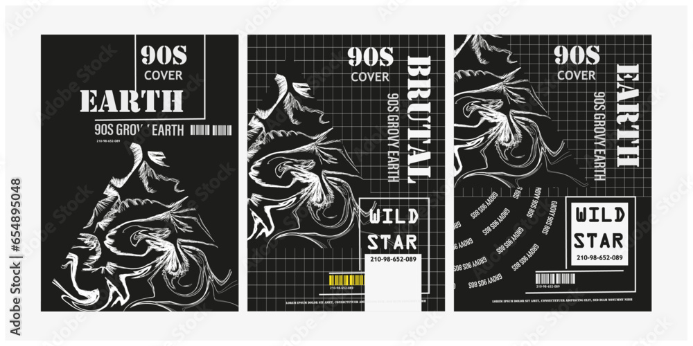 Retrofuturistic posters with cyber lettering, grid, geometric, Techno ...