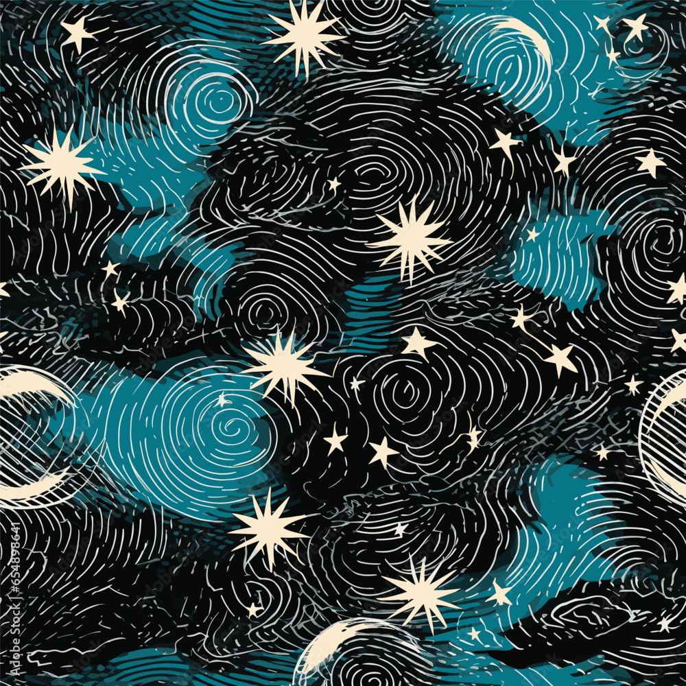 Vetor de Seamless pattern. Signs of the zodiac, phases of the moon, sun ...
