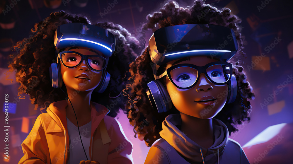 Cartoon black girl metaverse explorer. sketch art for artist creativity ...