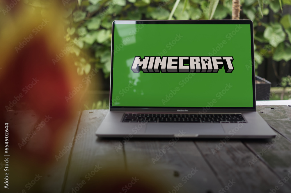 Minecraft logo, sandbox game developed by Mojang Studios, displayed on ...