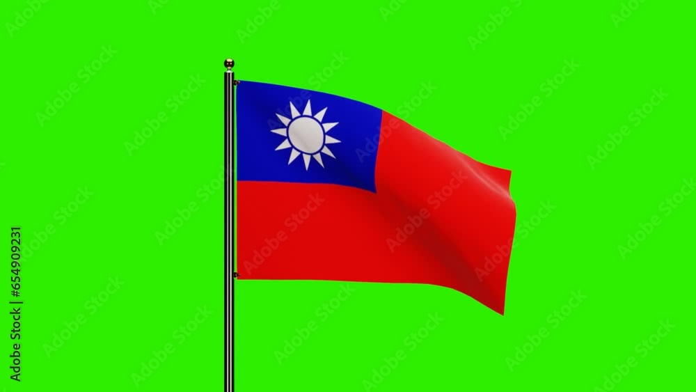3D Rendered Taiwan National Flag Waving Animation with Realistic Wind ...