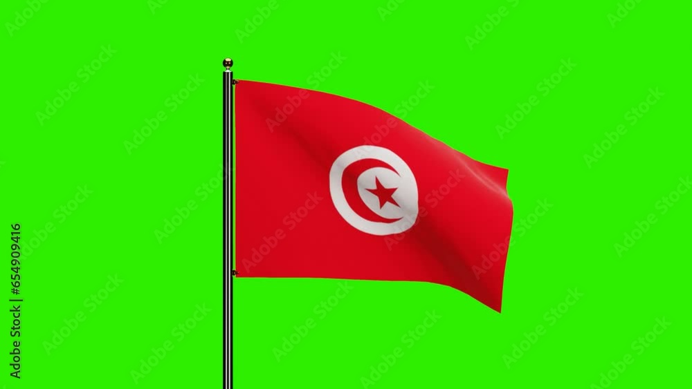 3D Rendered Tunisia National Flag Waving Animation with Realistic Wind ...