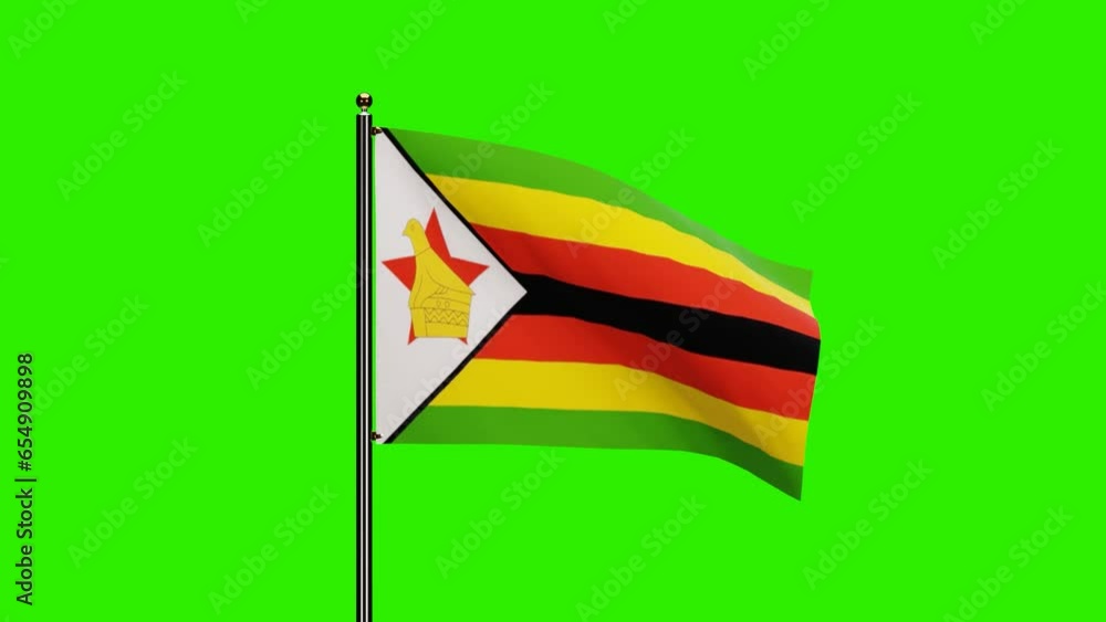 3D Rendered Zimbabwe National Flag Waving Animation with Realistic Wind ...