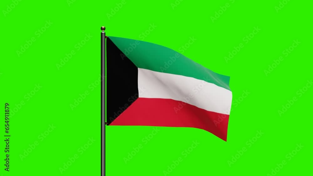 3D Rendered Kuwait National Flag Waving Animation with Realistic Wind ...