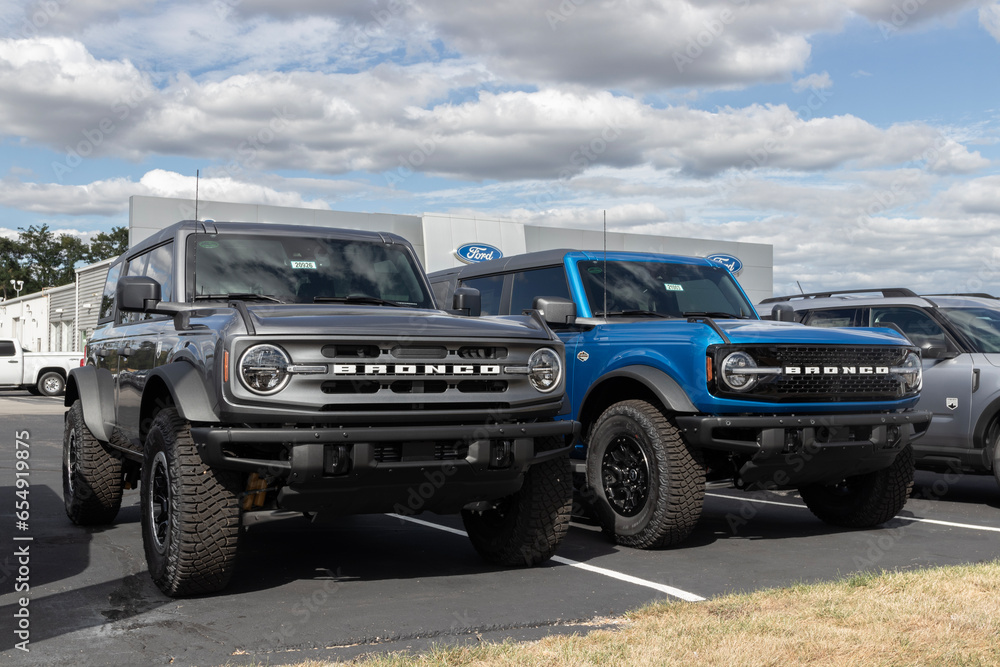 Ford Bronco display at a dealership. Ford offers the Bronco in Heritage ...