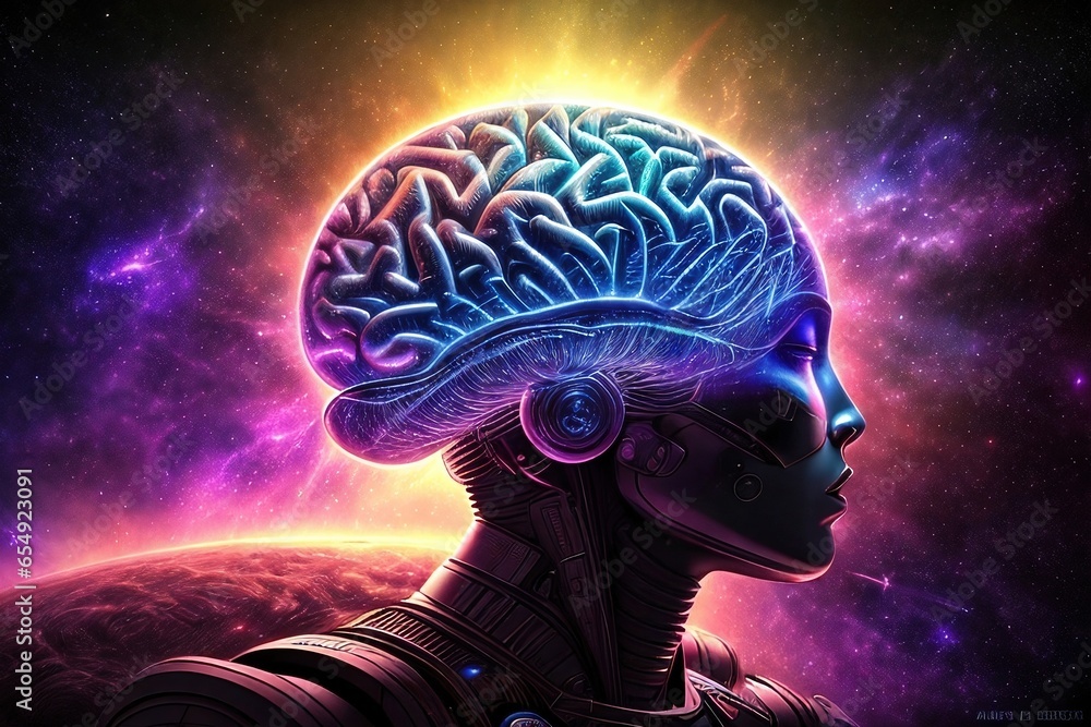 An illustration of a fantastic space traveller, an alien or humanoid ...