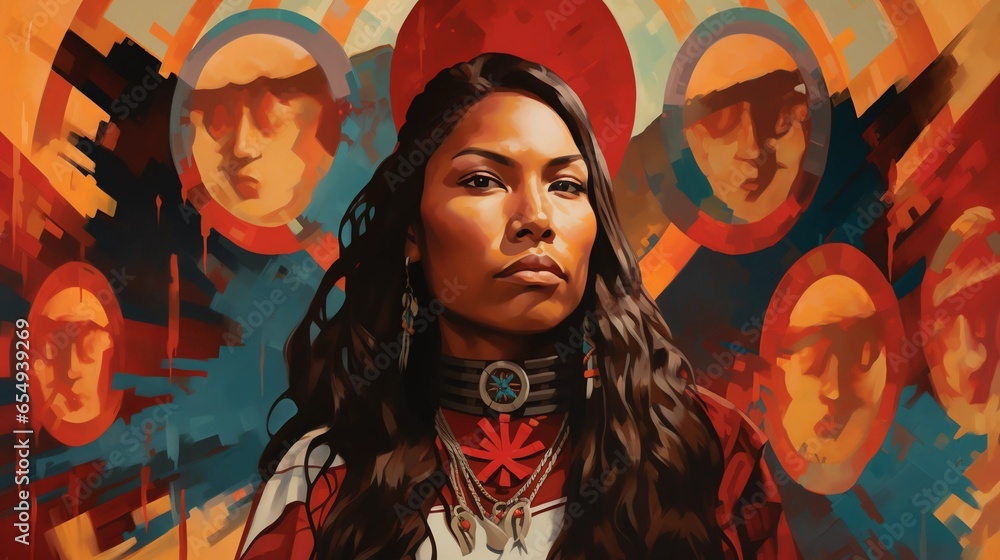 Colorful illustration of indigenous woman's portrait wallpaper with ...
