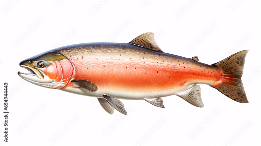 red fish on white background - isolated swimming fish with open mouth ...