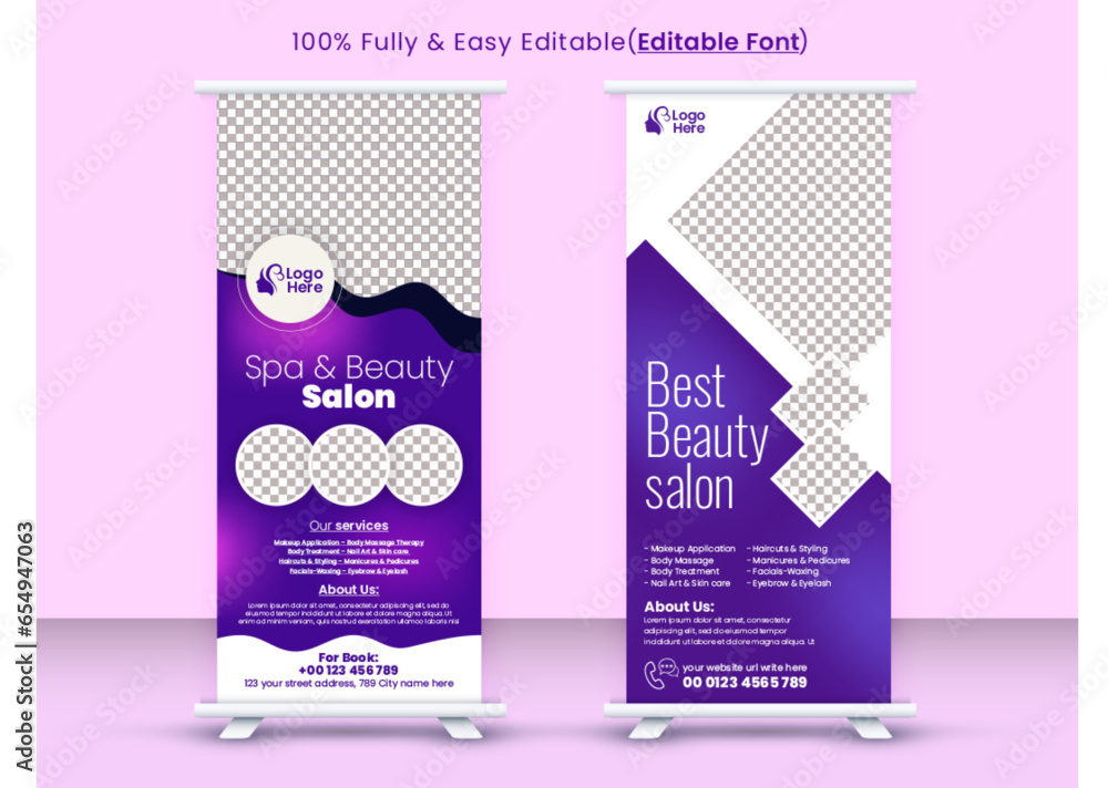 Beauty spa salon roll up banner template, editable vertical print ...