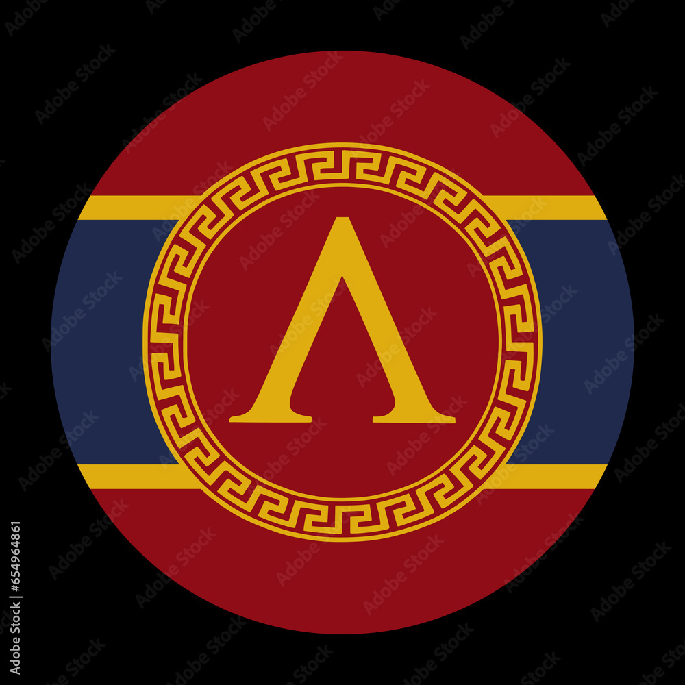 Circle badge Sparta flag vector illustration isolated. Spartan flag ...