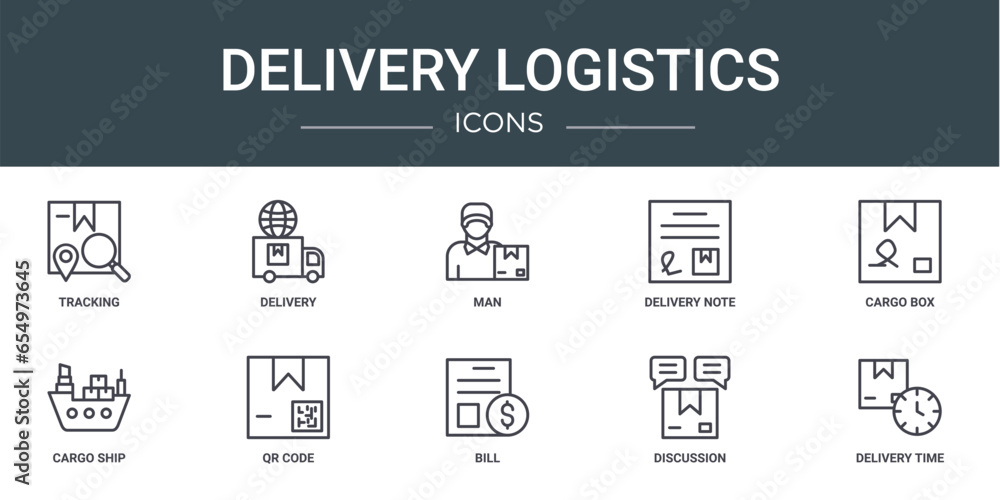 set of 10 outline web delivery logistics icons such as tracking ...