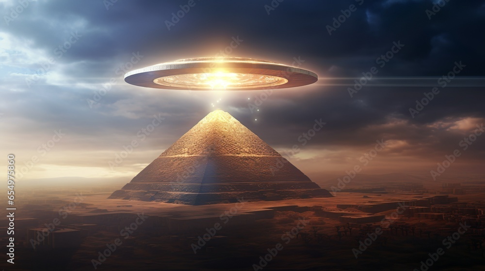Ufo flying saucer floating above the ancient pyramid alien conspiracy ...