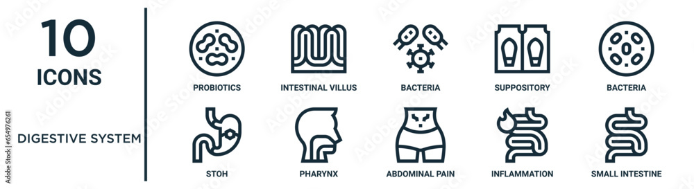 digestive system outline icon set such as thin line probiotics ...