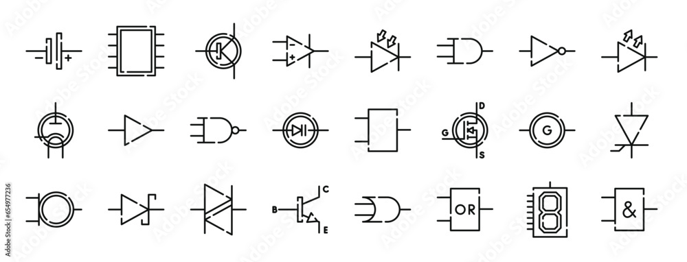 set of 24 outline web active component symbols icons such as battery ...