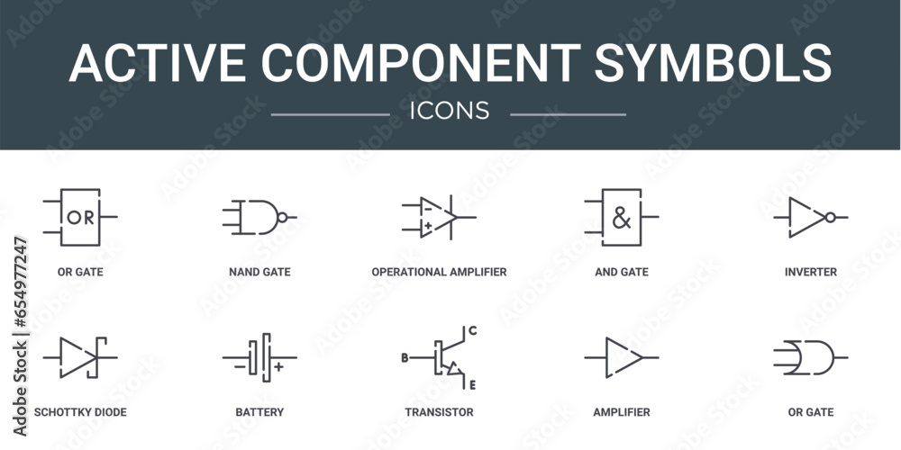 Vetor de set of 10 outline web active component symbols icons such as ...