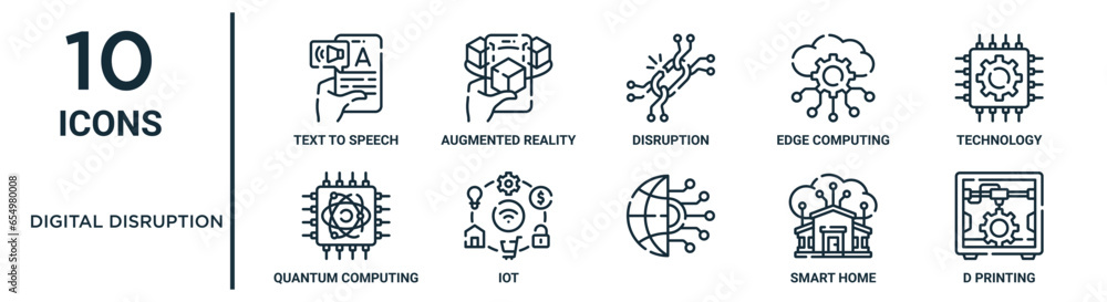 digital disruption outline icon set such as thin line text to speech ...