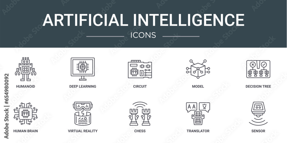 set of 10 outline web artificial intelligence icons such as humanoid, deep learning, circuit ...
