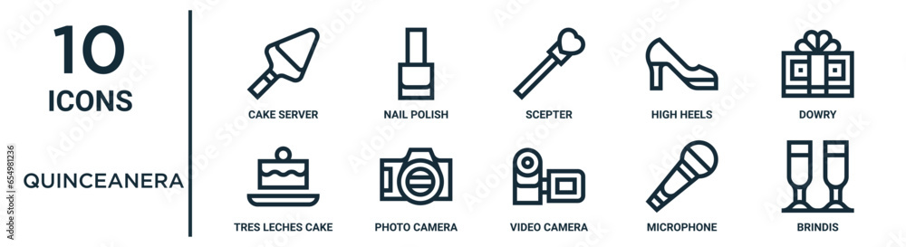 quinceanera outline icon set such as thin line cake server, scepter ...