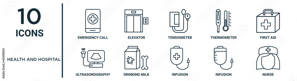 health and hospital outline icon set such as thin line emergency call ...
