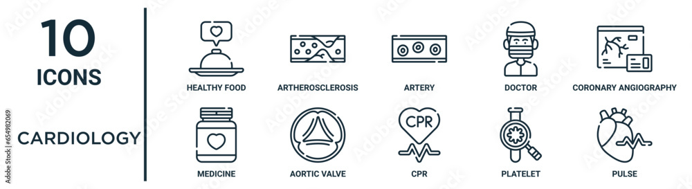 Vetor de cardiology outline icon set such as thin line healthy food, artery, coronary ...
