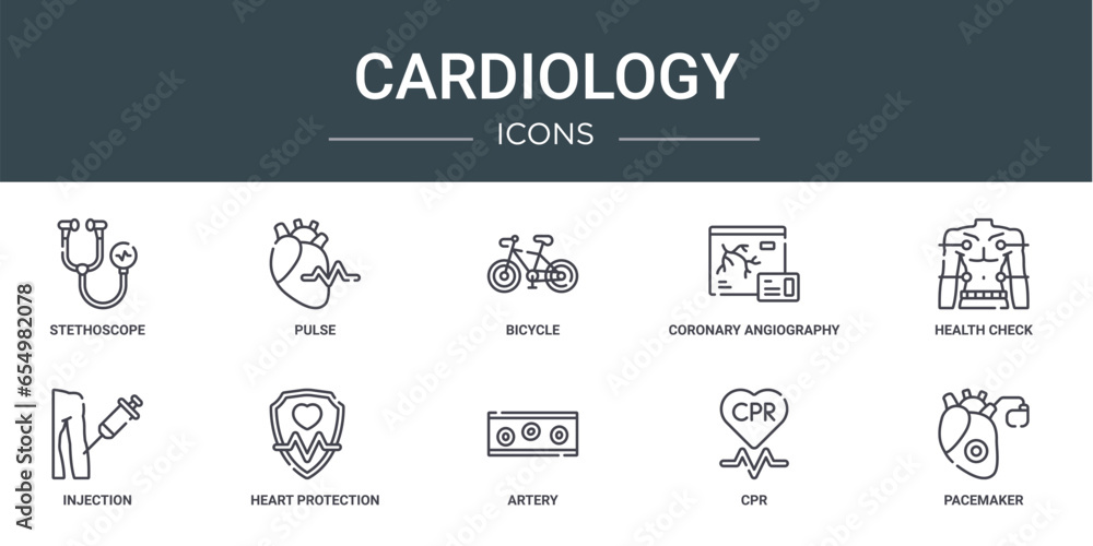 Vetor de set of 10 outline web cardiology icons such as stethoscope ...