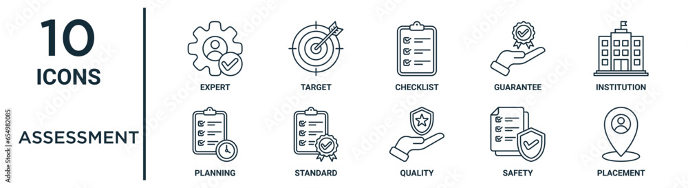 Grafika wektorowa Stock: assessment outline icon set such as thin line ...