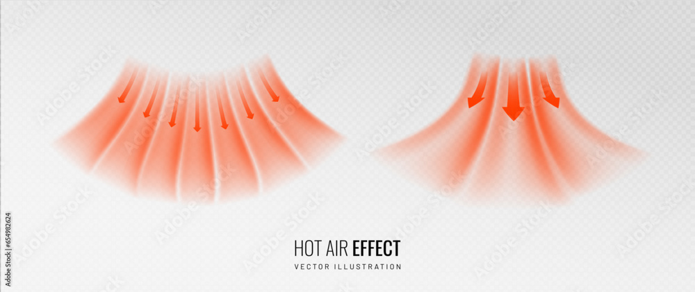 Hot air flow effect icon on transparent background. Warm air element ...