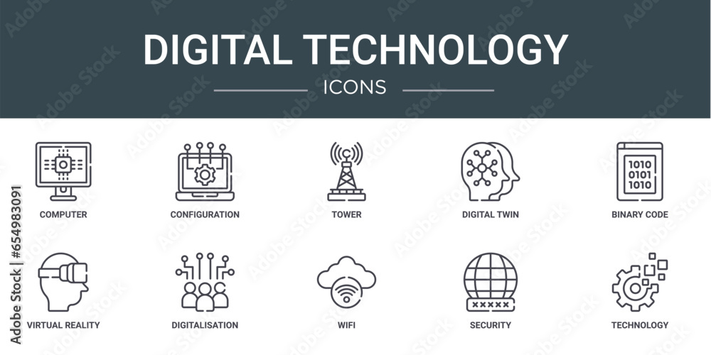 Vetor de set of 10 outline web digital technology icons such as ...
