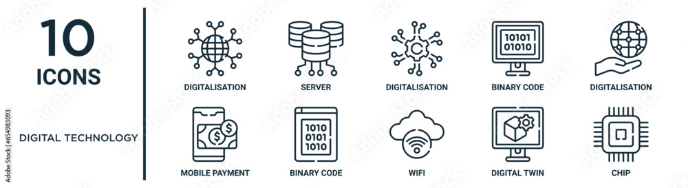 digital technology outline icon set such as thin line digitalisation ...