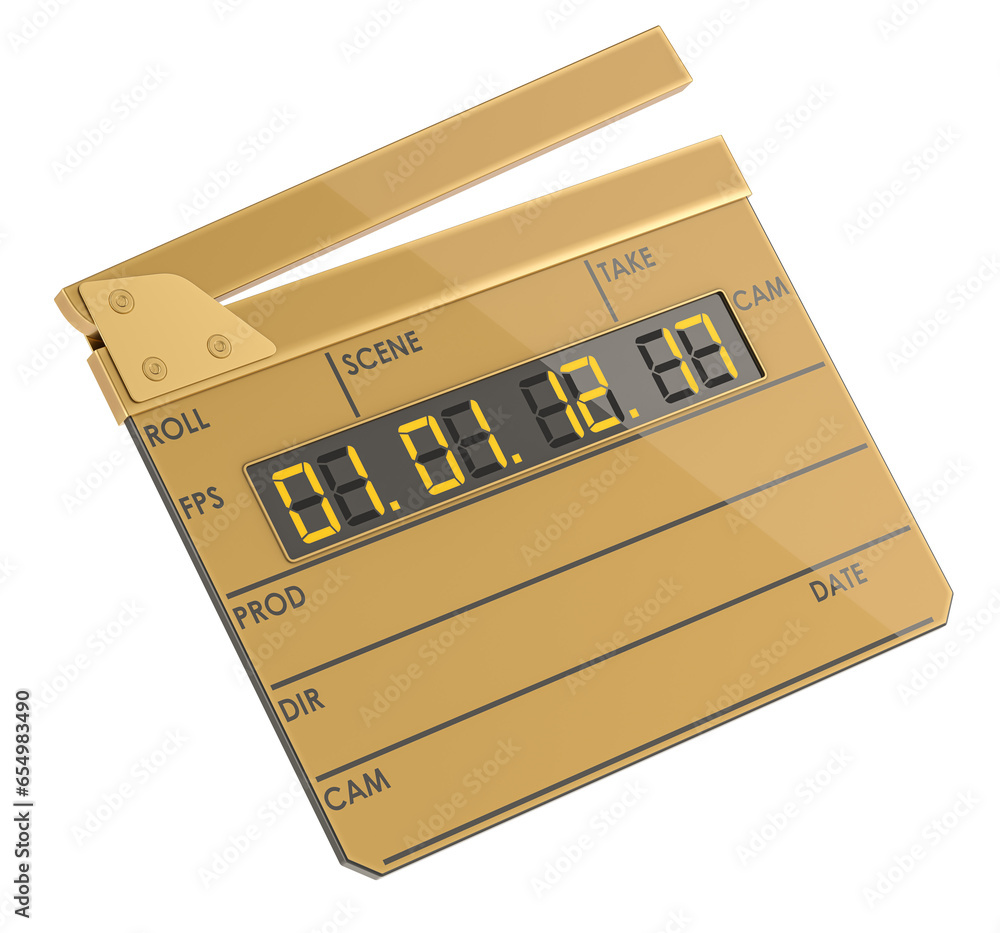 Golden clapperboard. Cinema, film award concept. 3D rendering isolated ...