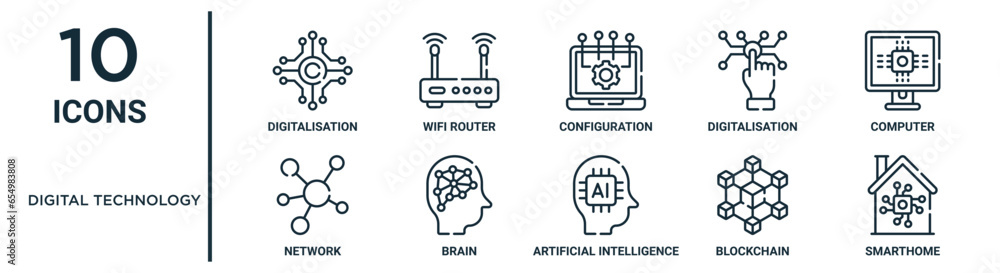 digital technology outline icon set such as thin line digitalisation ...