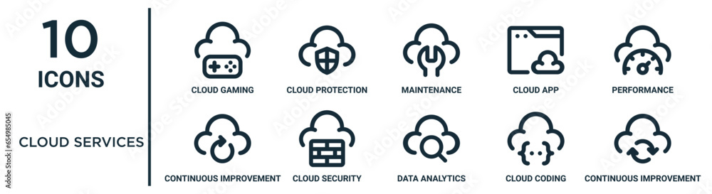 cloud services outline icon set such as thin line cloud gaming ...