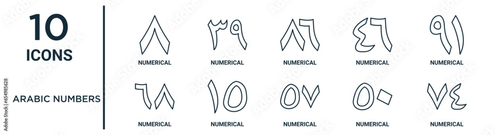 arabic numbers outline icon set such as thin line numerical, numerical ...